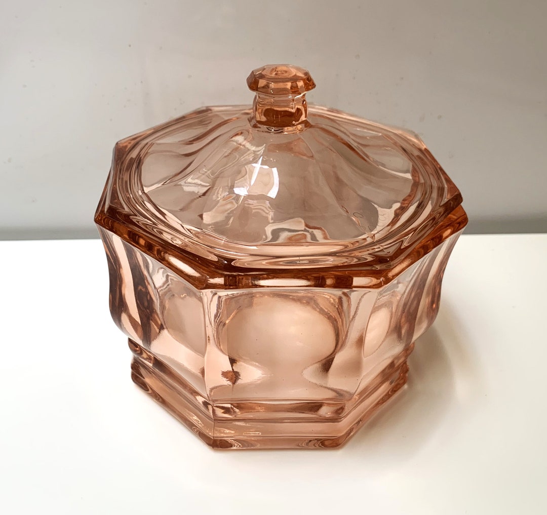 Vintage Pink Glass Jar With Lid Small Cookie Jar Small Biscuit Jar ...