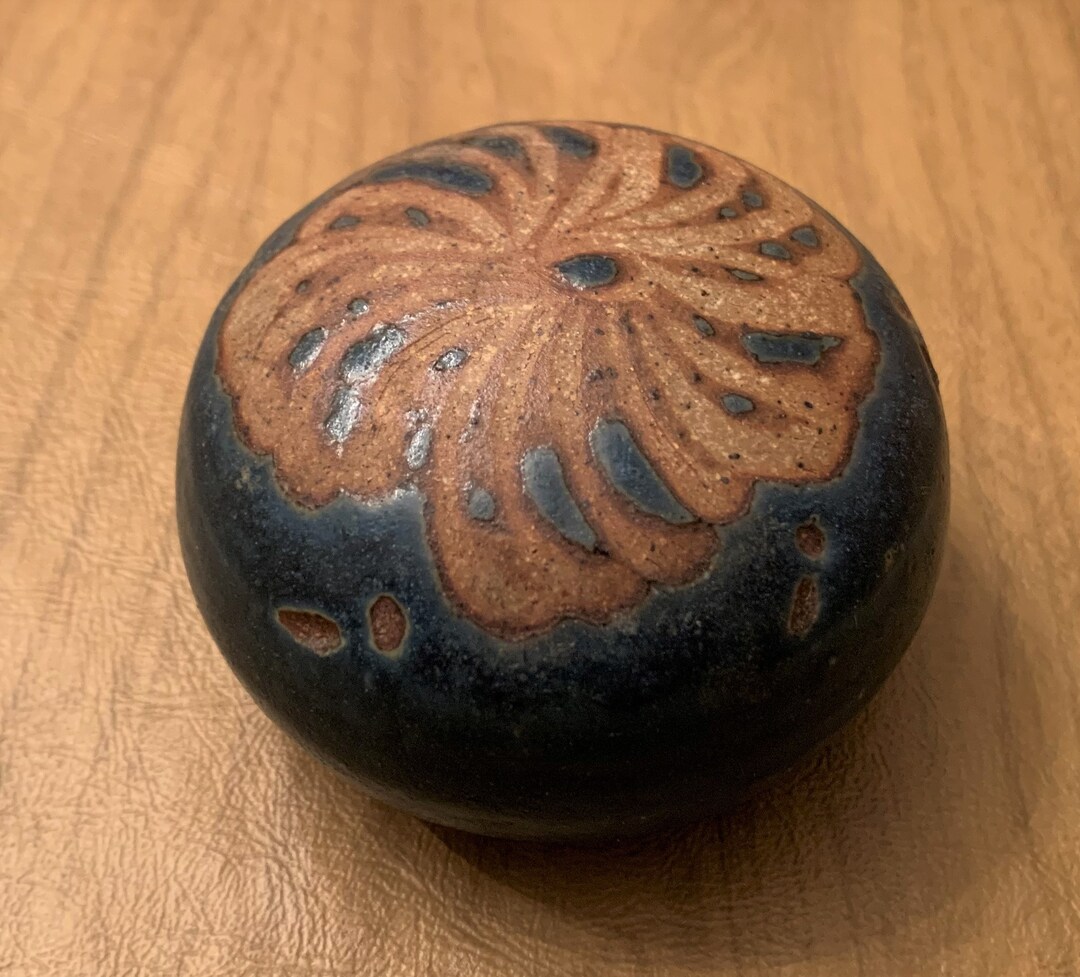 Vintage Stoneware Paperweight Blue Handmade Blue Glazed Pottery - Etsy