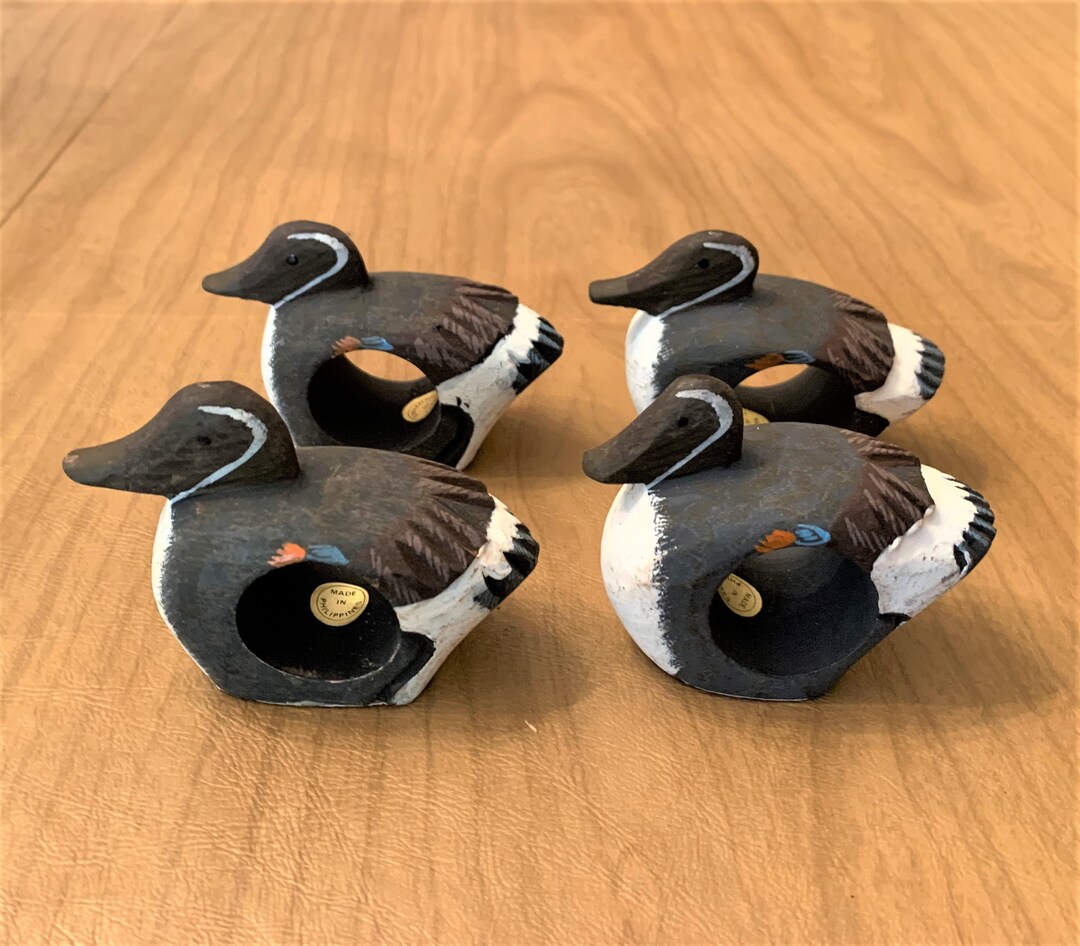 Vintage Duck Napkin Rings Set of 4 Wood Duck Kitchenware Dining Decor ...