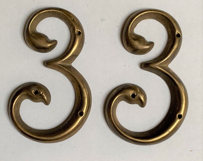 Architectural Salvage Brass Numbers 3 Tall House Numbers 33 - Etsy