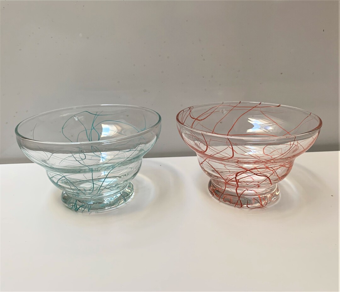 Vintage Glasses - Spaghetti String - Blue and Pink - Retro Barware - Etsy