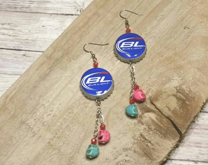 Steampunk Bud Light Beer Cap Earrings Sugar Skulls Beer - Etsy