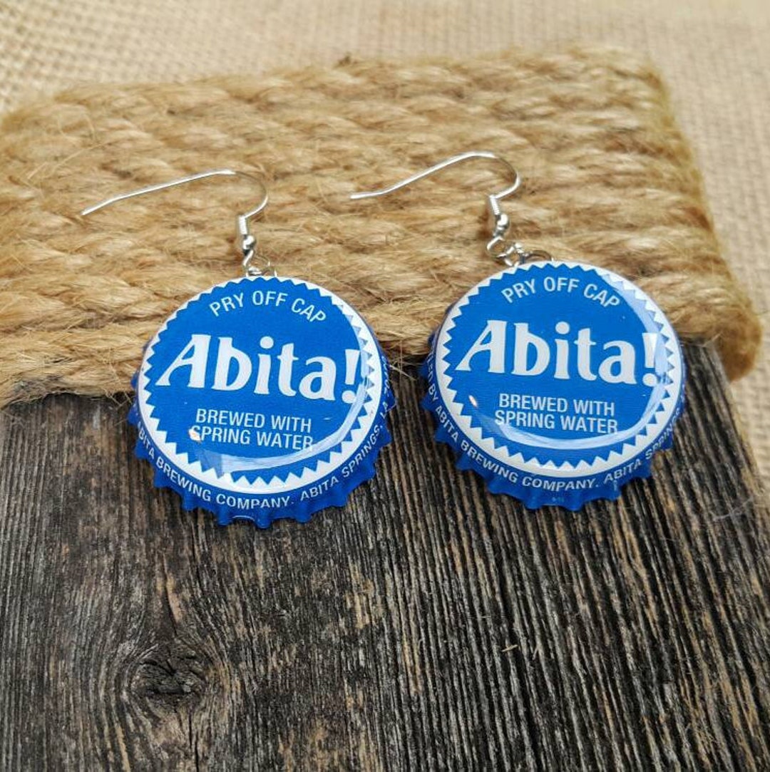 Blue Abita Beer Cap Earrings, Bottle Cap Earrings,upcycled, Handmade ...