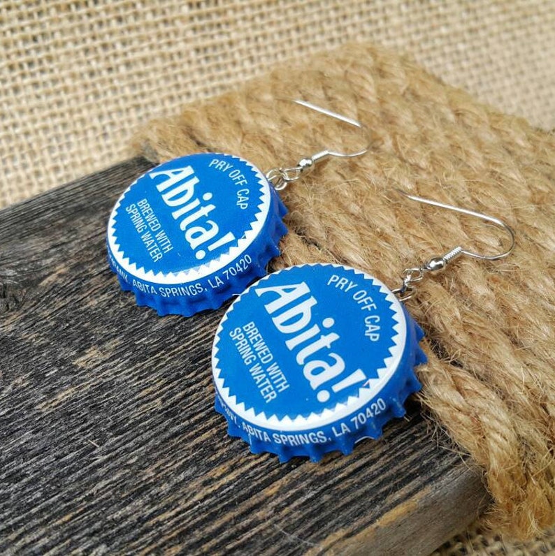 Blue Abita Beer Cap Earrings, Bottle Cap Earrings,upcycled, Handmade ...
