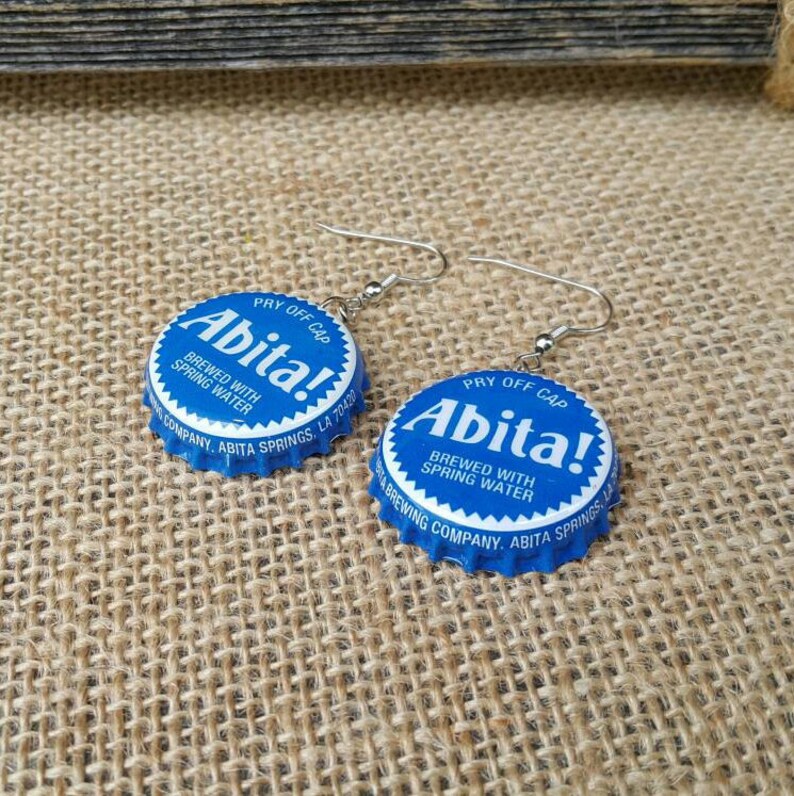 Blue Abita Beer Cap Earrings, Bottle Cap Earrings,upcycled, Handmade ...