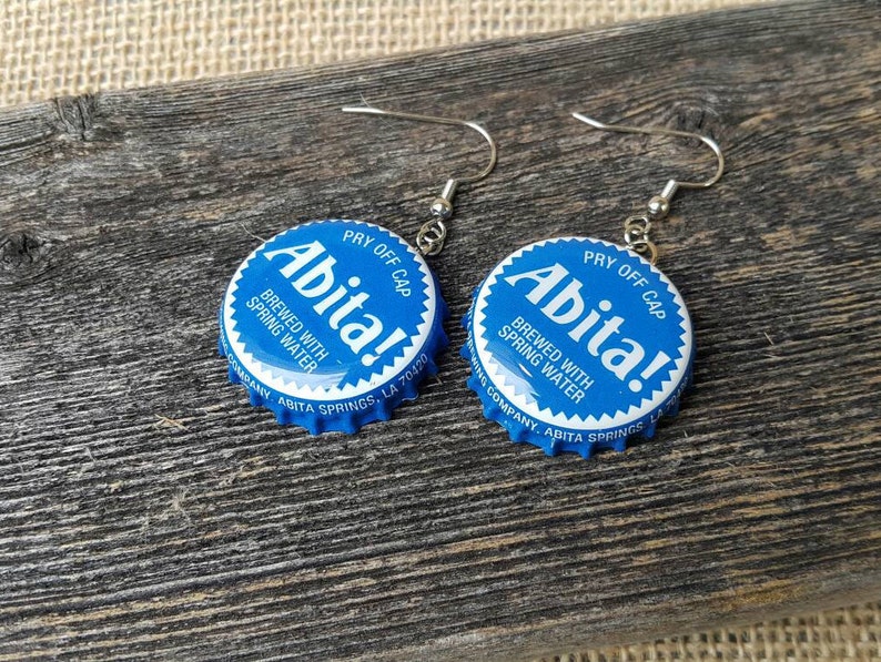 Blue Abita Beer Cap Earrings, Bottle Cap Earrings,upcycled, Handmade ...