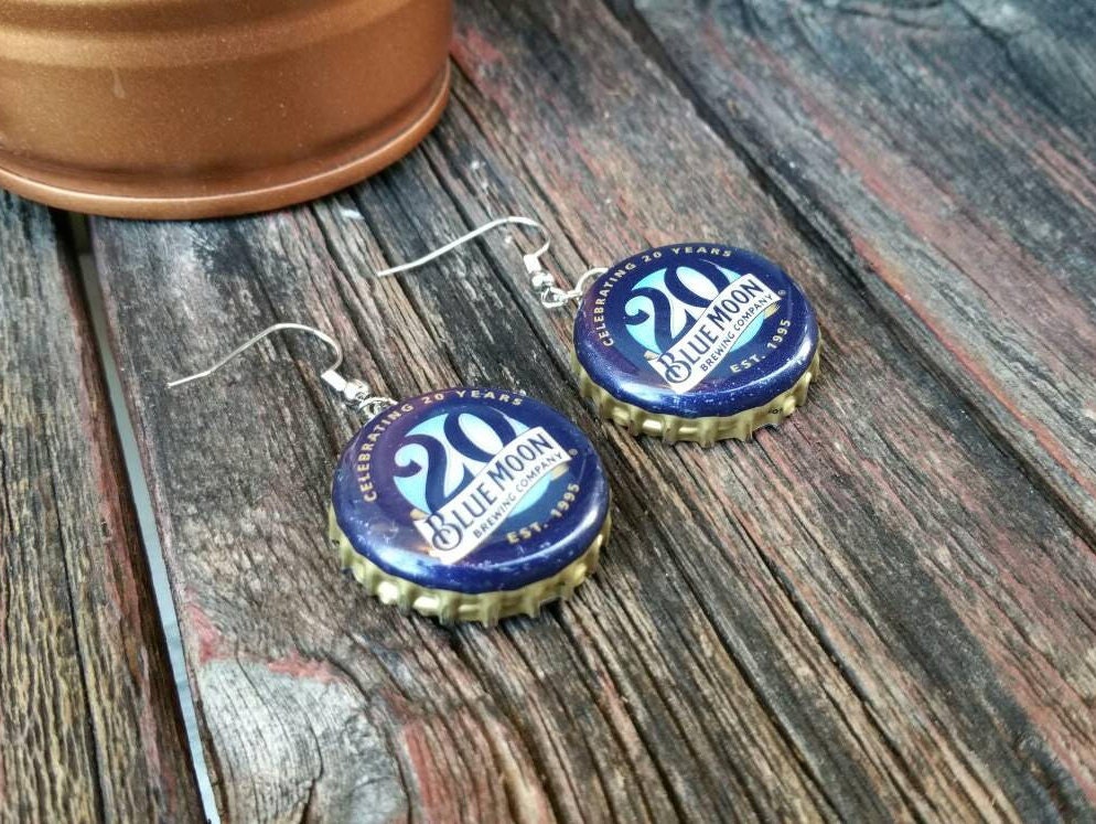 Blue Moon Beer Earring, Bottle Cap Earrings, Beer Jewelry, Drinking ...