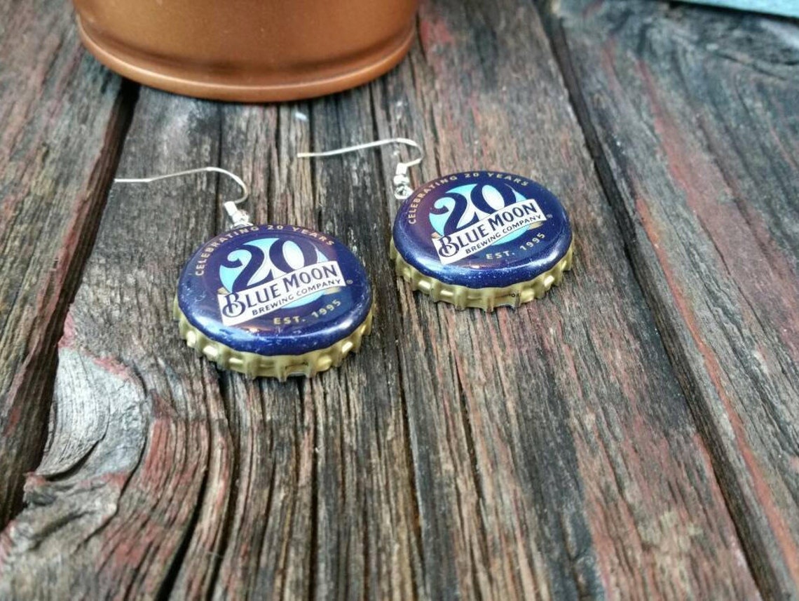 Blue Moon Beer Earring, Bottle Cap Earrings, Beer Jewelry, Drinking ...