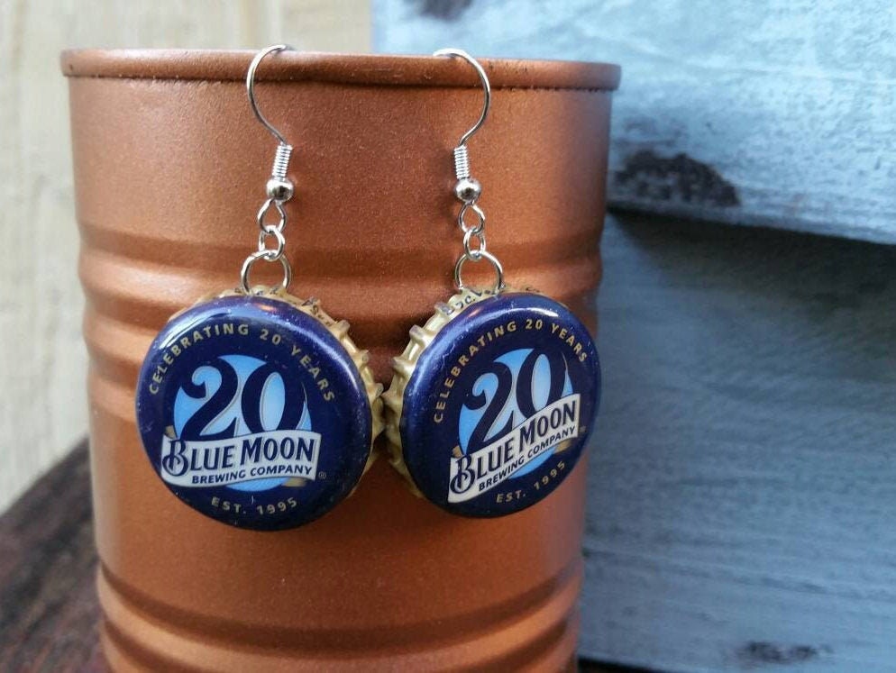 Blue Moon Beer Earring, Bottle Cap Earrings, Beer Jewelry, Drinking ...