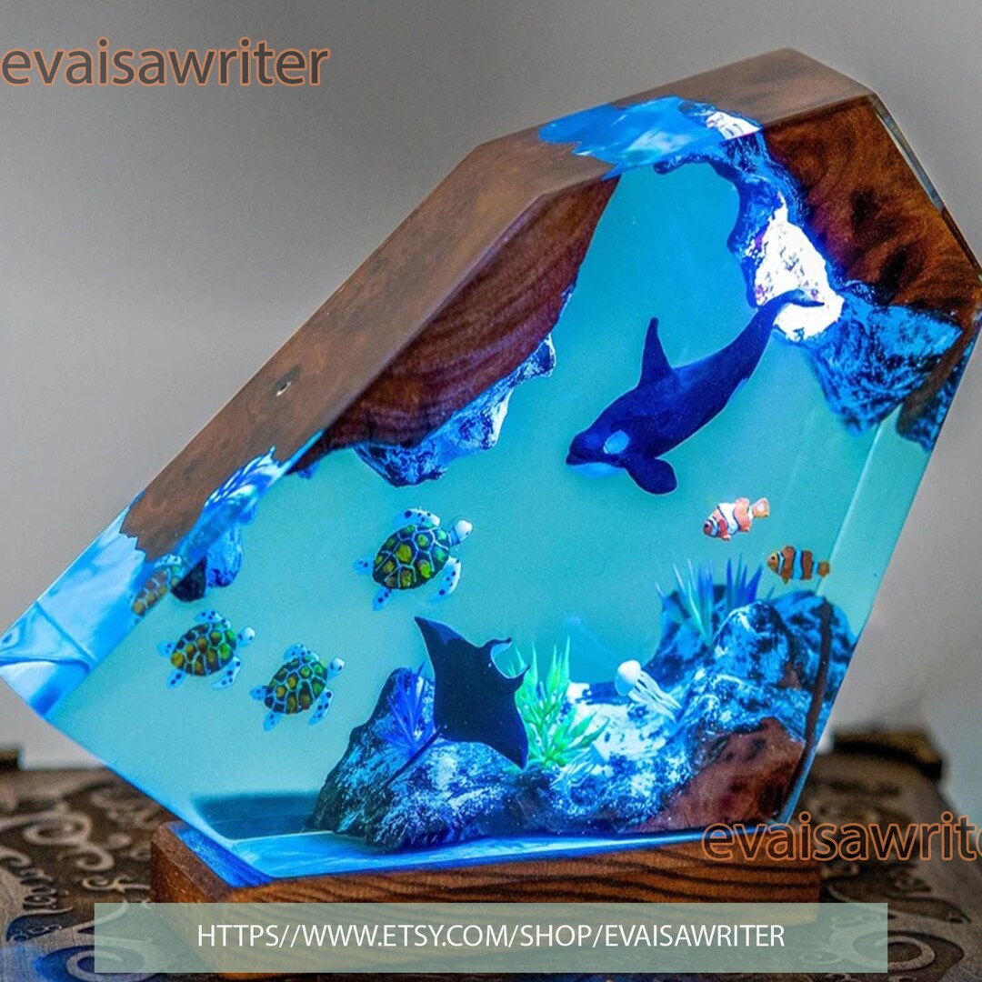 Epoxy Resin Ocean Lamp, Ocean World Night Light, Resin Wood Lamp, Free ...