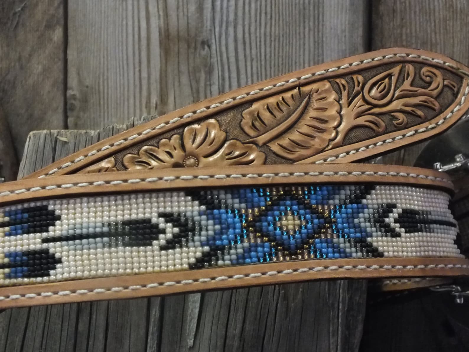 Western Leather Inlay Beaded Belt - Etsy