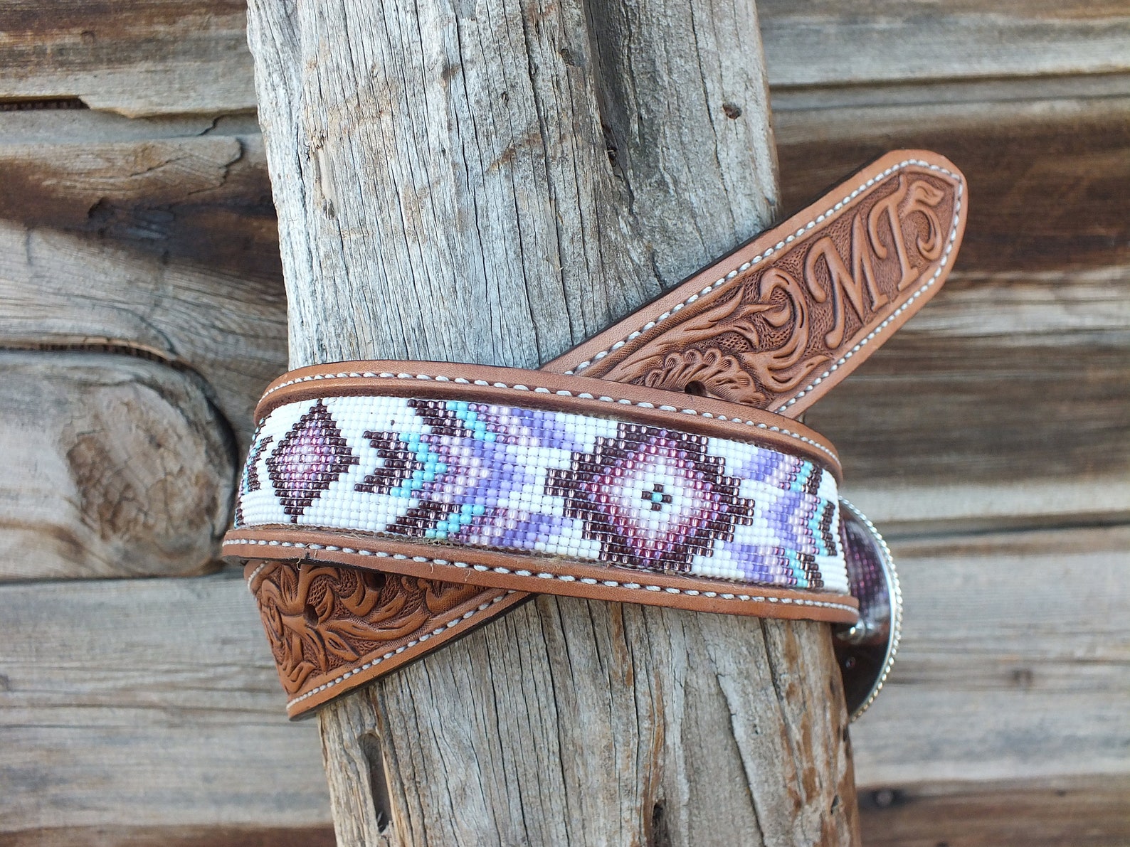 Leather Beaded Inlay Western Belt - Etsy