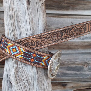 Western Leather Inlay Beaded Belt - Etsy