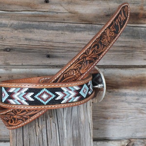 Western Leather Inlay Beaded Belt - Etsy