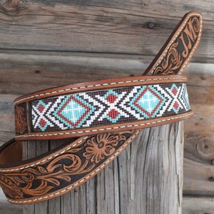 Western Leather Inlay Beaded Belt - Etsy