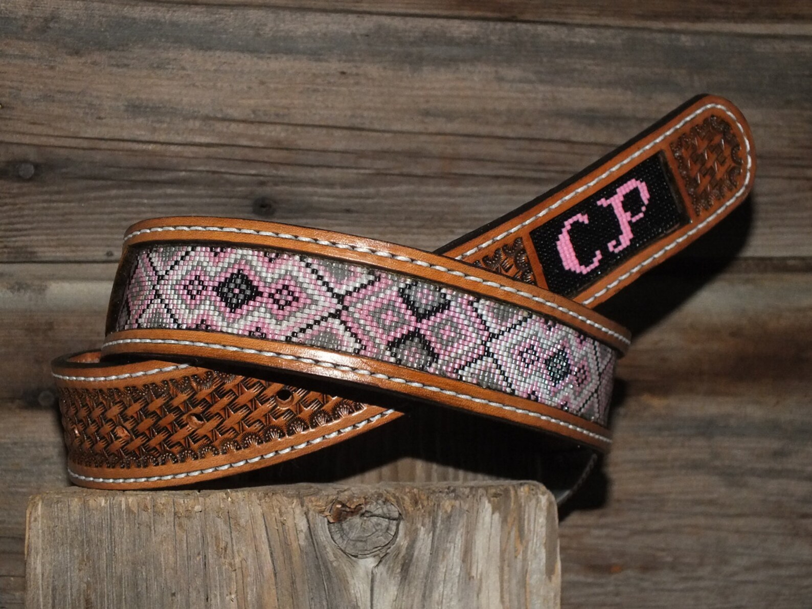 Western Leather Inlay Beaded Belt - Etsy