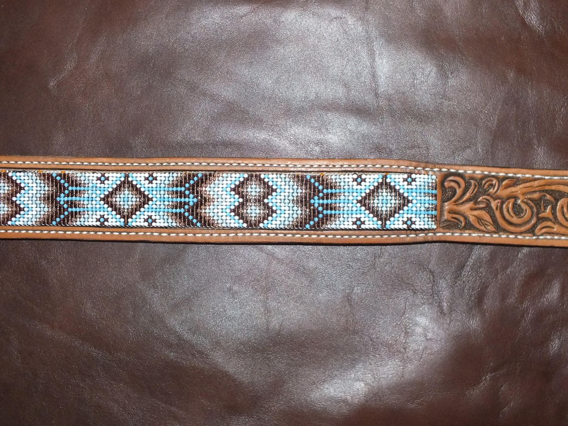 Western Leather Inlay Beaded Belt - Etsy