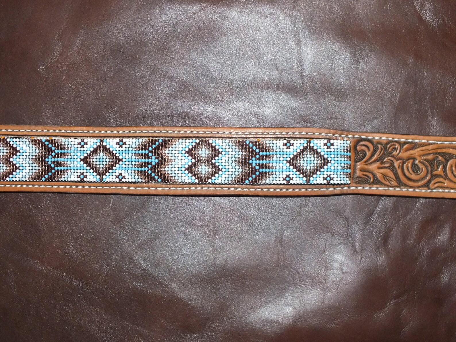 Western Leather Inlay Beaded Belt - Etsy