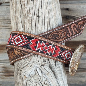 Western Leather Beaded Inlay Belt - Etsy