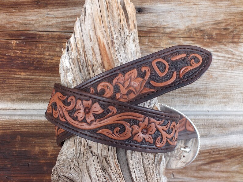 Western Hand Tooled Leather Belt | Etsy