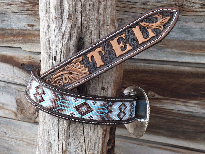 Western Leather Inlay Beaded Belt - Etsy