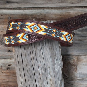Western Leather Inlay Beaded Belt - Etsy