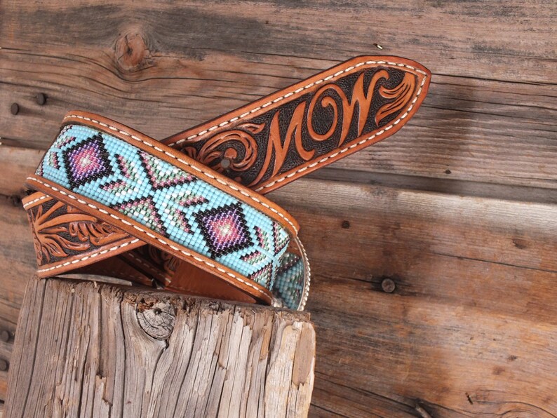 Western Leather Inlay Beaded Belt - Etsy