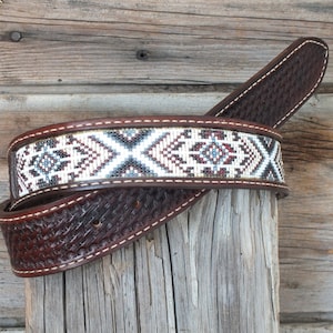 Western Leather Inlay Beaded Belt - Etsy