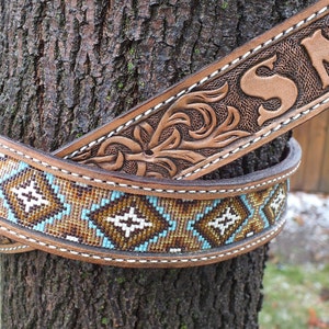 Western Leather Inlay Beaded Belt - Etsy