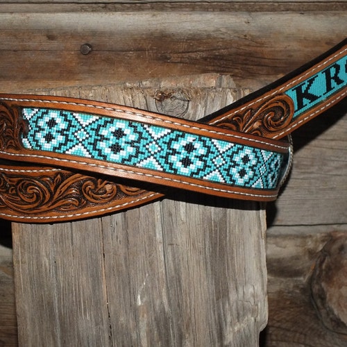 Western Leather Inlay Beaded Belt | Etsy