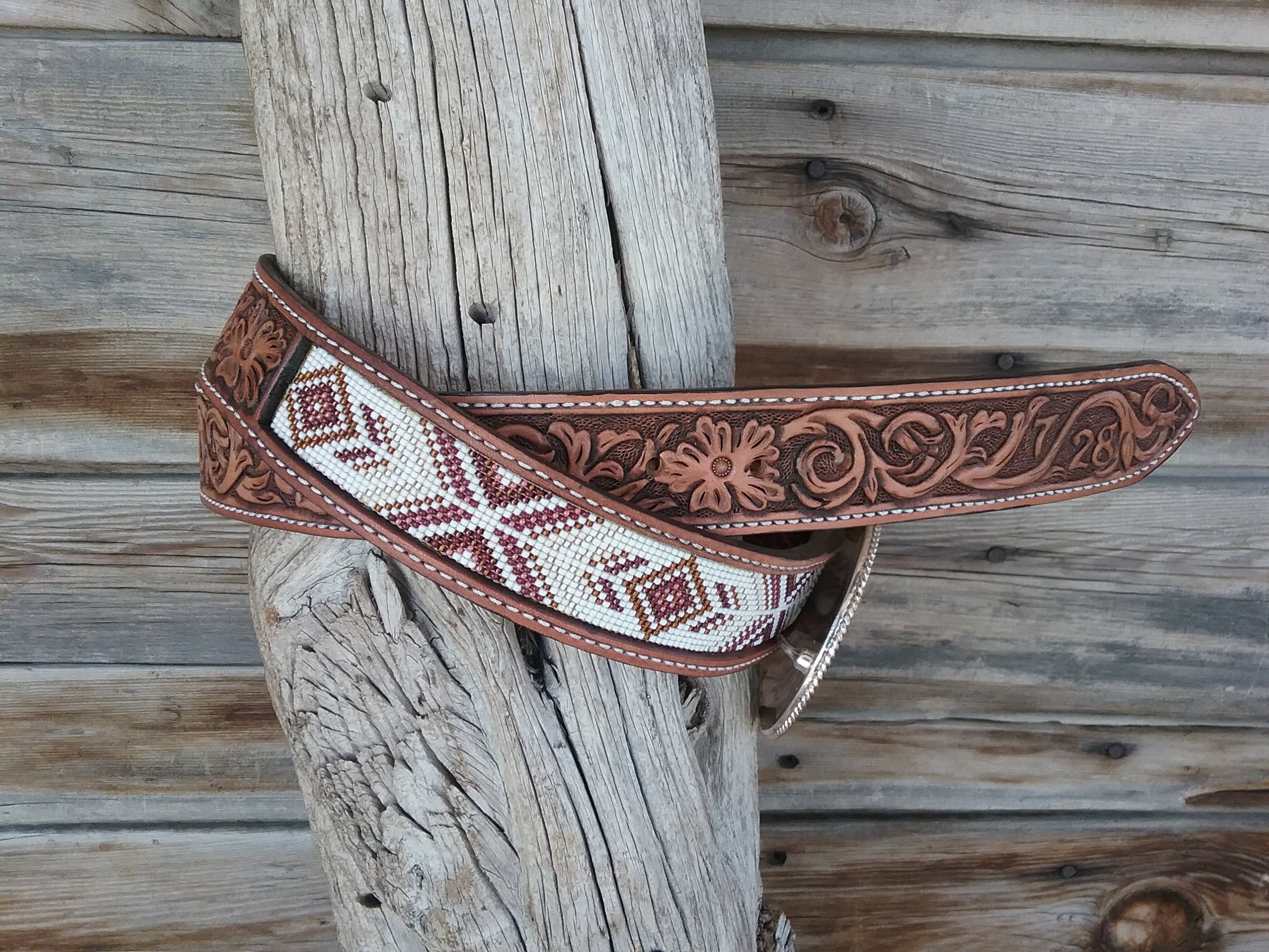 Western Leather Inlay Beaded Belt | Etsy