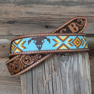 Western Leather Inlay Beaded Belt - Etsy