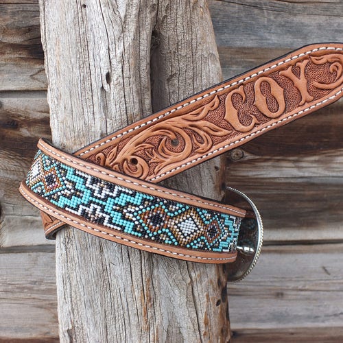 Western Leather Inlay Beaded Belt - Etsy