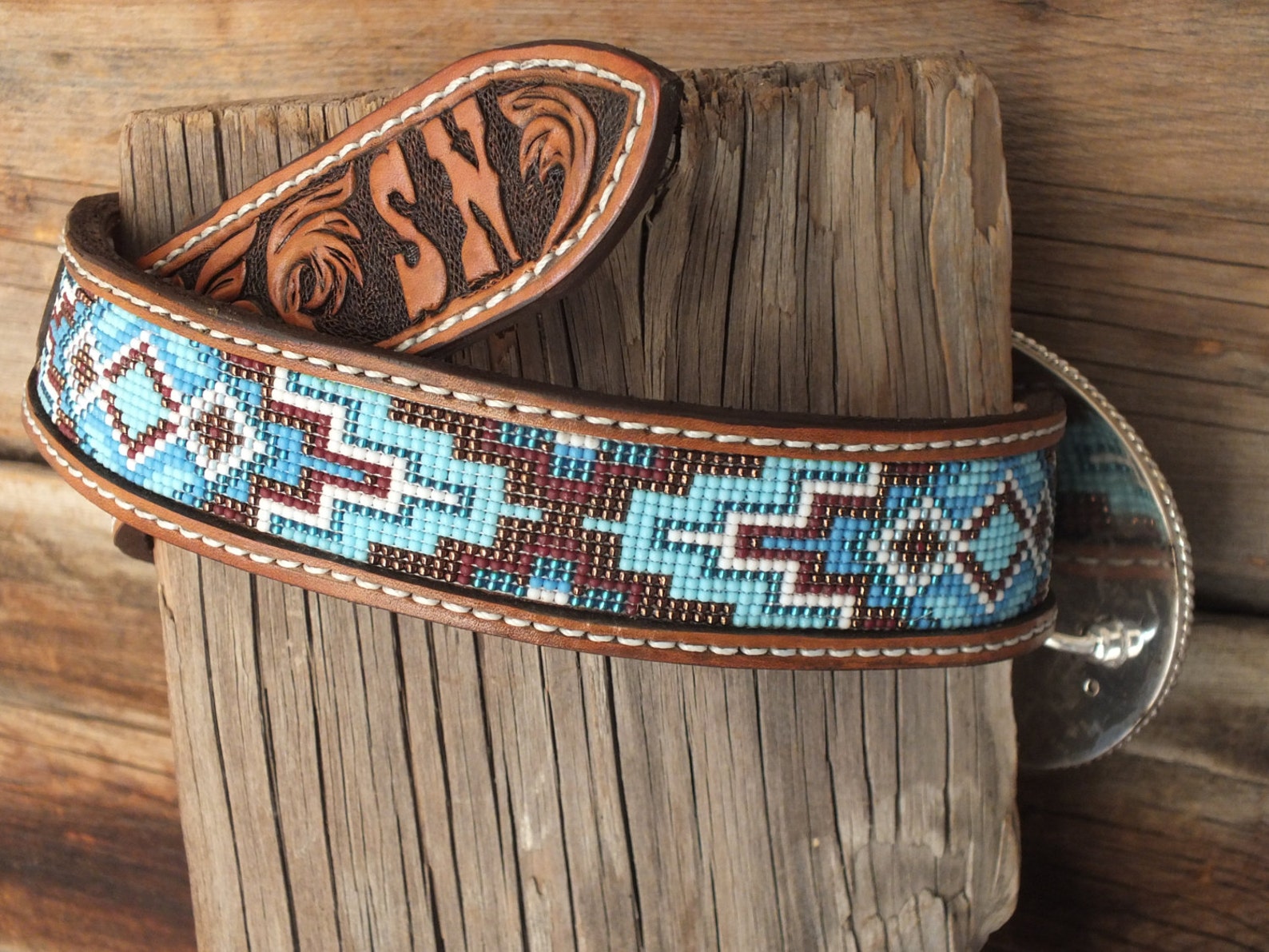 Western Leather Beaded Belt | Etsy