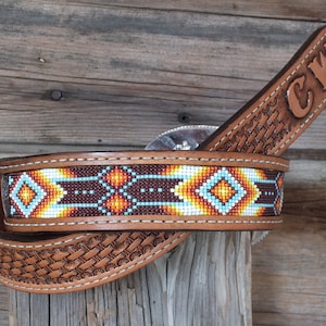 Western Leather Inlay Beaded Belt - Etsy