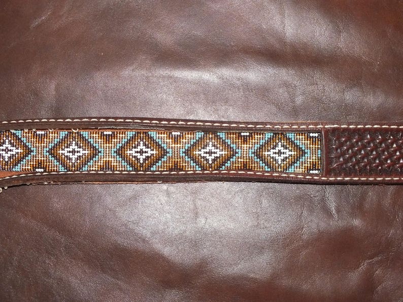 Western Leather Inlay Beaded Belt - Etsy