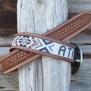 Western Leather Inlay Beaded Belt - Etsy