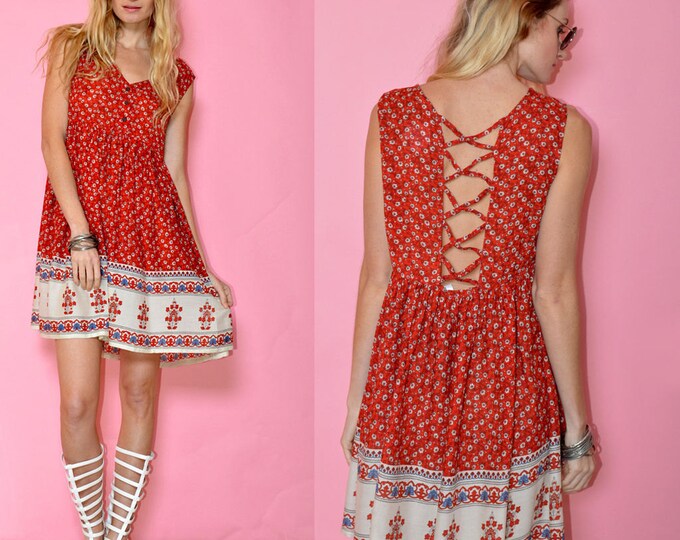 VTG 90s Inspired Grunge Back Cut-out Red Floral Boho Festival - Etsy