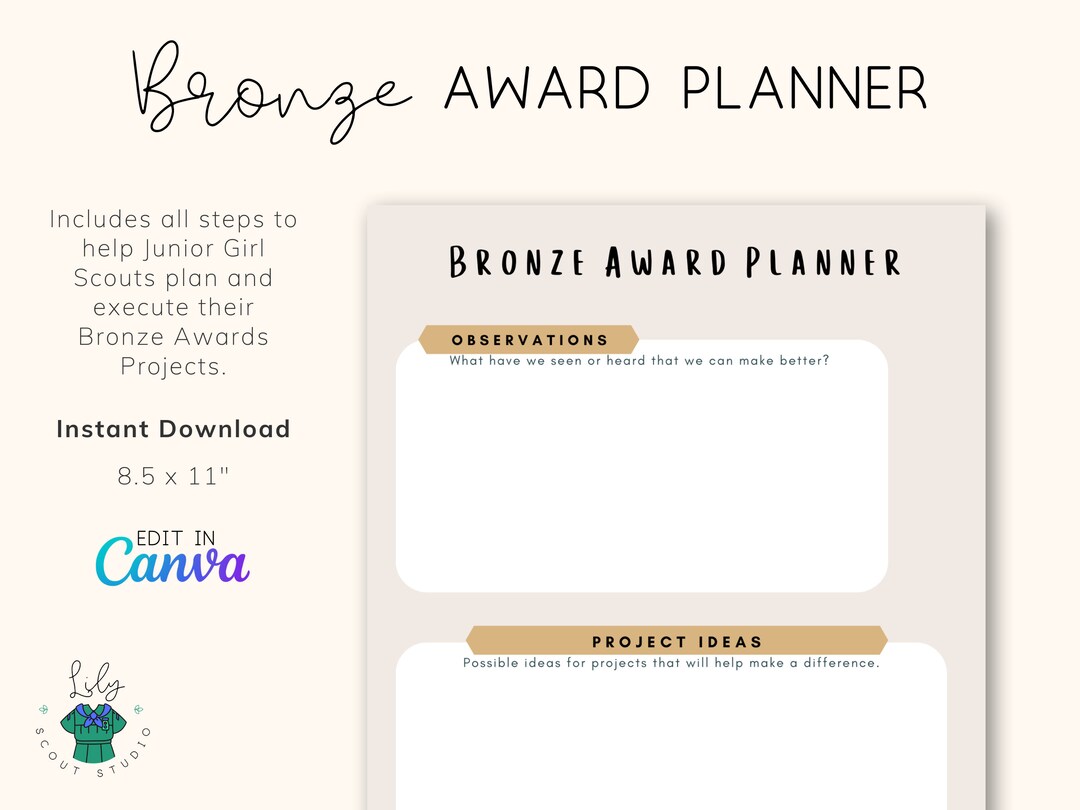 Girl Scouts Bronze Award Planner | Girl Scouts | Printable | Download ...