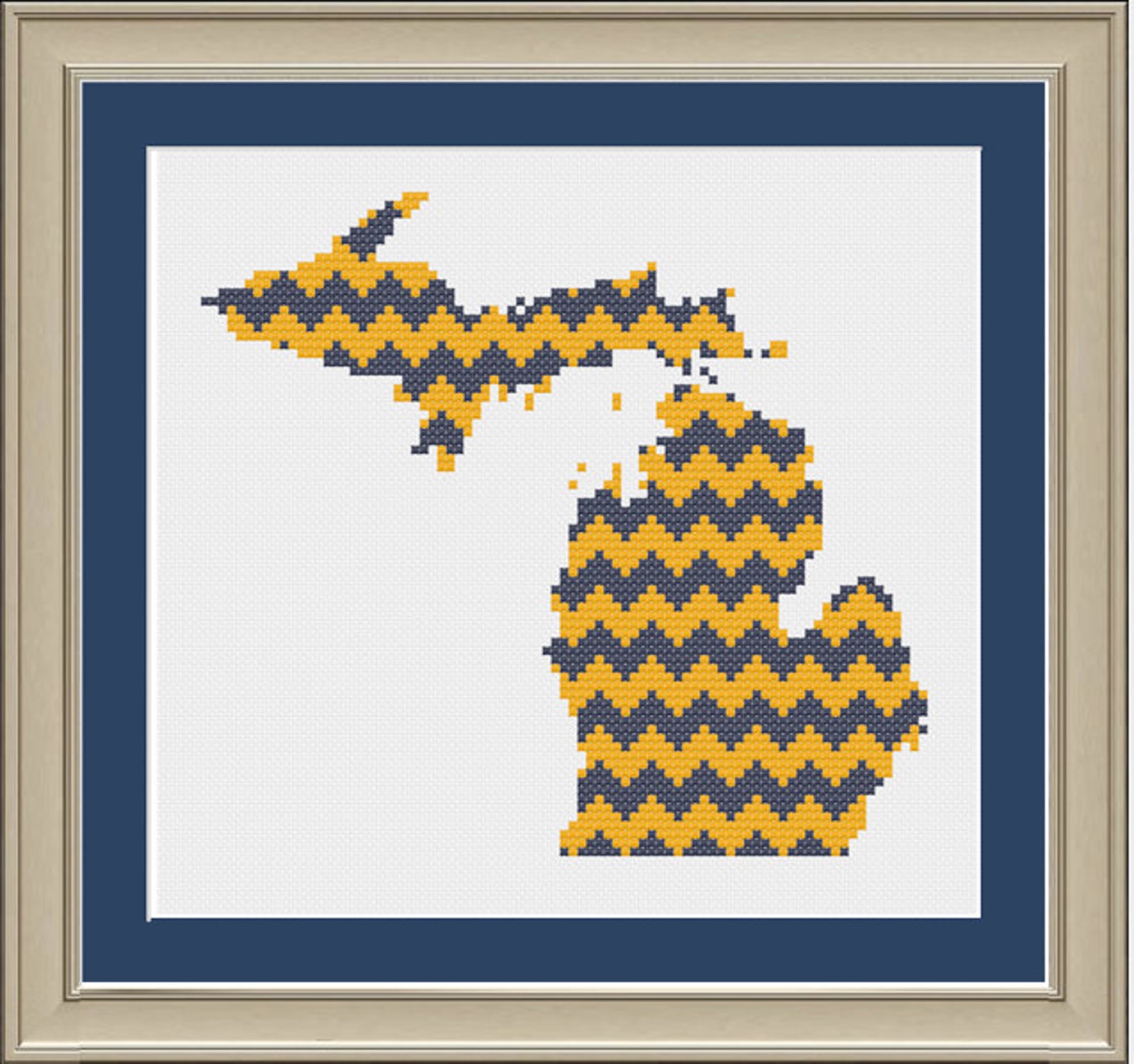 Chevron Stripe Michigan Silhouette: Cool Cross-stitch Pattern - Etsy