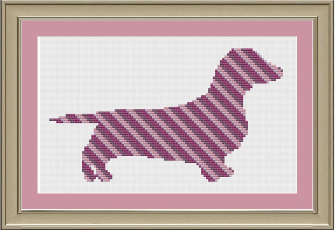 Diagonal Stripe Dachshund: Cute Dog Cross-stitch Pattern - Etsy