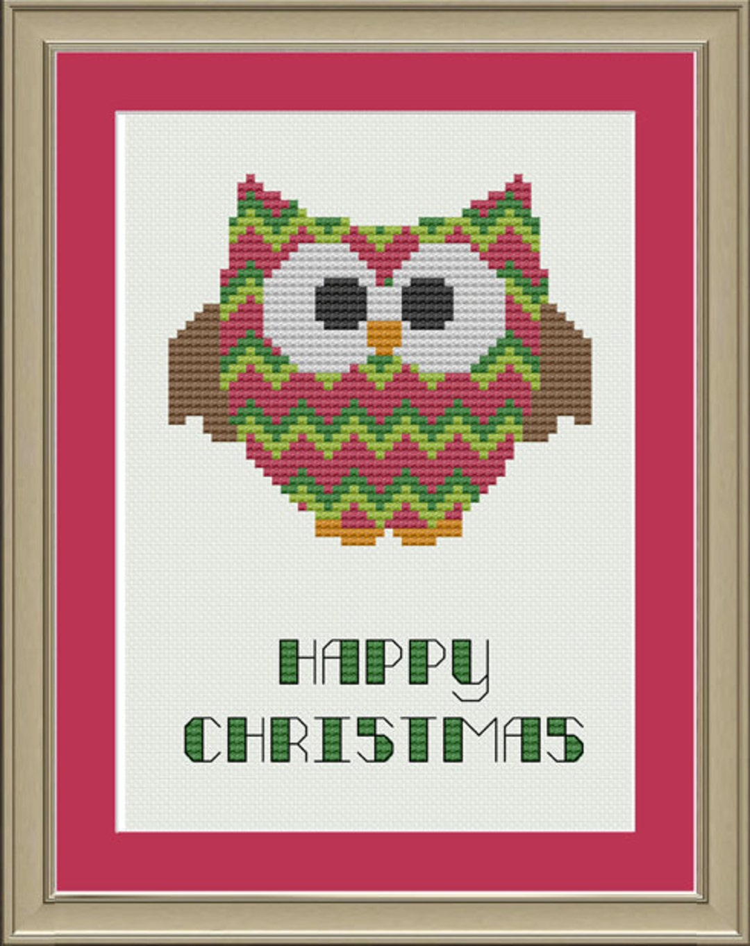 Owl Christmas Chevron Stripes: Cute Cross-stitch Pattern - Etsy