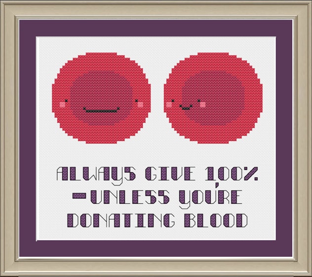 Always Give 100%: Funny Red Blood Cell Cross-stitch Pattern - Etsy