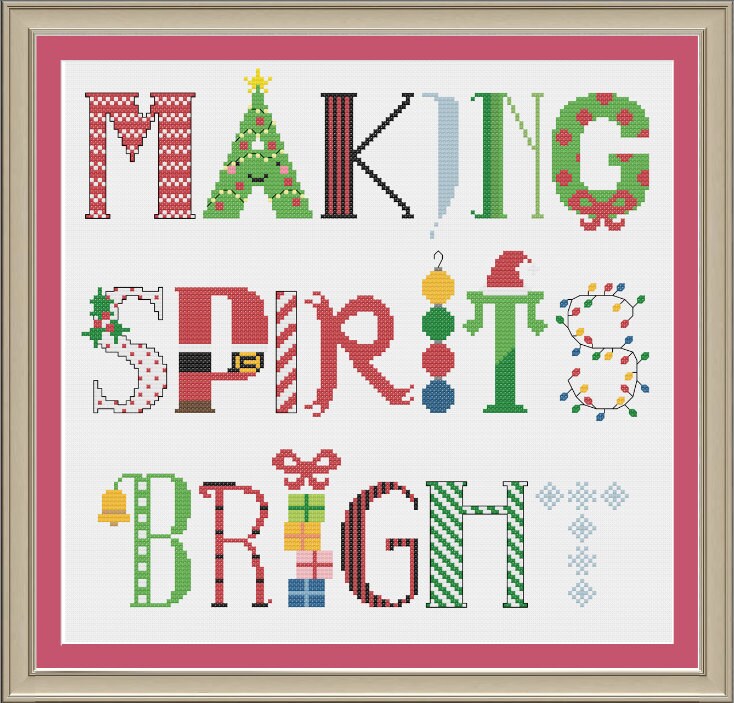 Making spirits bright: cute Christmas holiday cross-stitch | Etsy