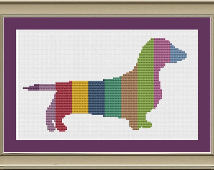 Dachshund With Stripes: Cute Dog Cross-stitch Pattern - Etsy