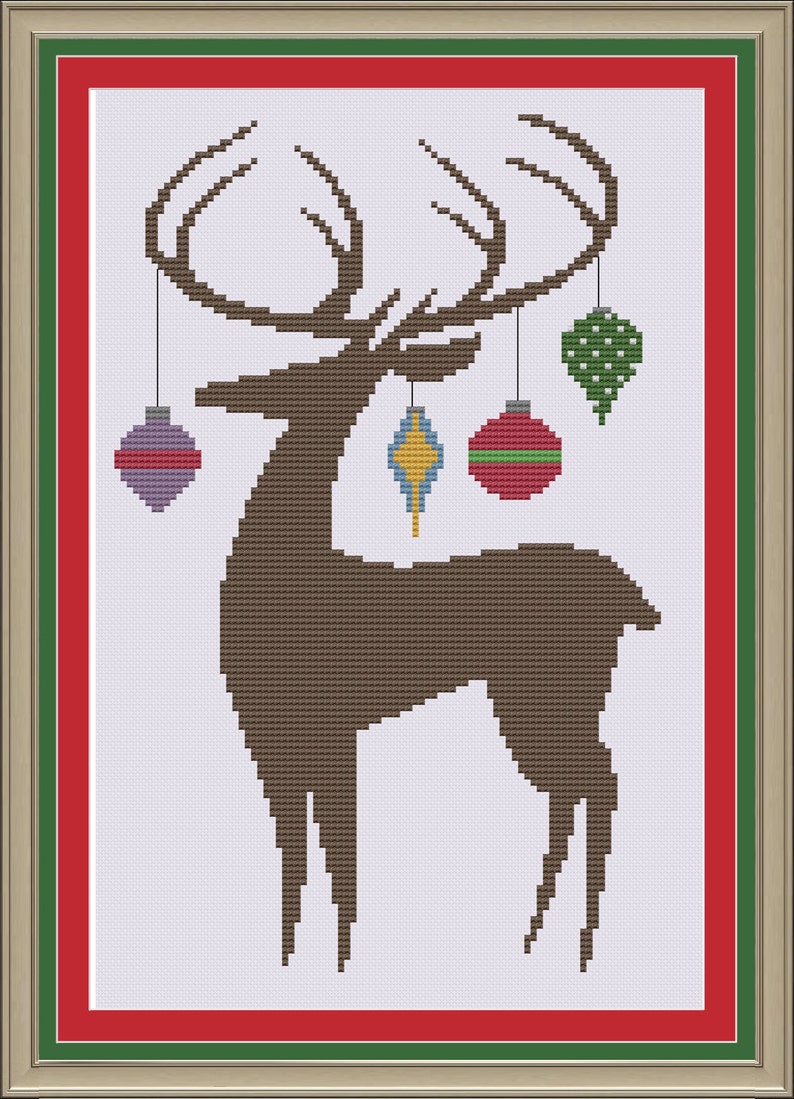 Reindeer silhouette: cute Christmas cross-stitch pattern | Etsy