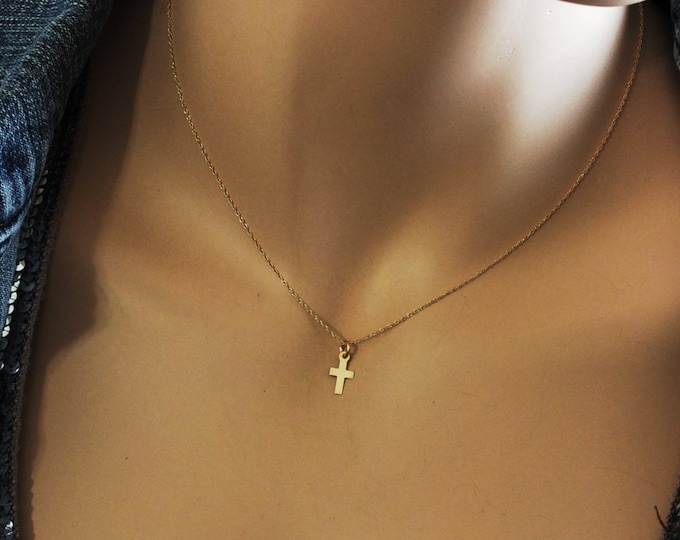 Small Gold Cross Necklace, Christian Cross Necklace, Small Solid Gold ...