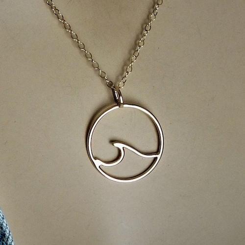 14k Solid Gold Wave Pendant Ocean Wave Pendant - Etsy
