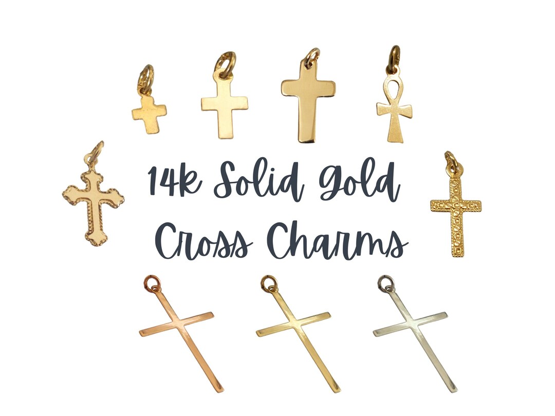 14k Gold Cross Charm, Dainty Cross Charms, 14k Solid Gold Charm • Tiny ...
