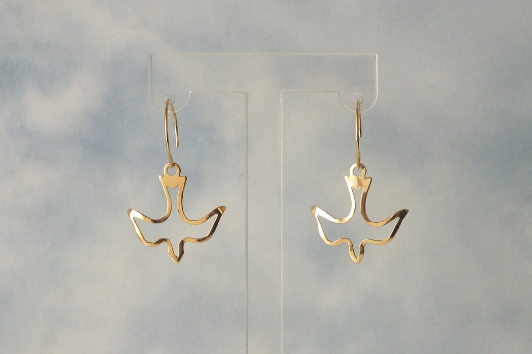 Dainty Dove Earrings, 14k Solid Gold Dove Earrings, Gold Bird Hoop ...